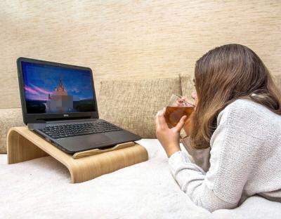 China Functional Wooden Laptop Stand Space Saving Cooling Ventilation Computer Desk Raiser for sale