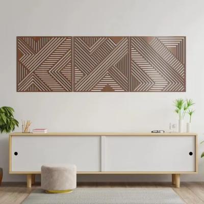 China Decorative Wooden Geometric Lines Panel Set of 3 Wall Art for Living Room and Nursery for sale