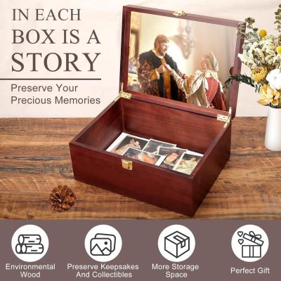 China Large Wooden Keepsake Box with Hinged Lid and Photo Frame Elegant Wedding Memories for sale