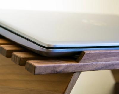 China Wooden Walnut Laptop Stand Customized Logo Wood Handcrafted Laptop Riser and Holder for sale