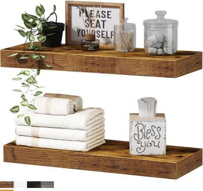 Cina In legno montato a parete Rustico Marrone Set di 2 Decorazioni Agriturismo Bagno Mensole galleggianti in vendita