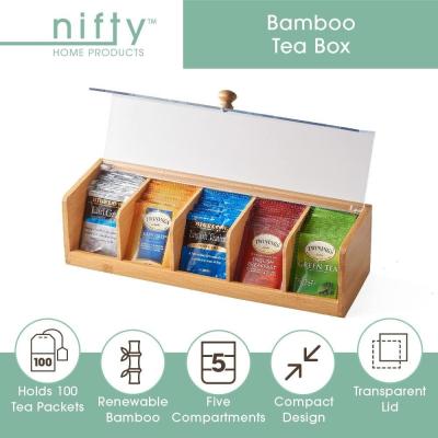 Cina Capacità di 100 confezioni di tè Scatola da tè in legno in legno naturale Bambù 5 Organizzatore di compartimento in vendita