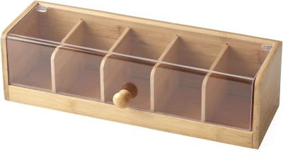 Cina Capacità di 100 confezioni di tè Scatola da tè in legno in legno naturale Bambù 5 Organizzatore di compartimento in vendita