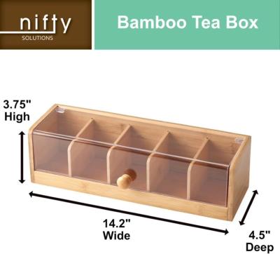 Cina Capacità di 100 confezioni di tè Scatola da tè in legno in legno naturale Bambù 5 Organizzatore di compartimento in vendita