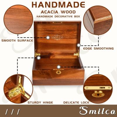 Cina Scatola in legno di acacia stampata a tela di seta per ricette e souvenir in vendita