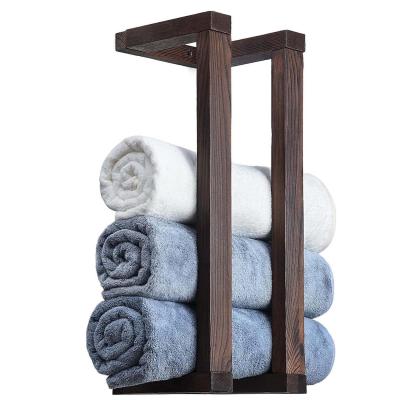 China Decorative Pine Wall Mounted Wooden Towel Rack for Bathroom Rolled Towels Organizer for sale