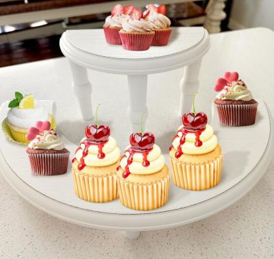 China Half Moon Dessert Display Stand 2-Tier Wooden Display Risers for Display Collections for sale