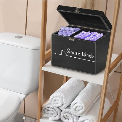 China Shark Week Tampon opslagdoos met dienblad Hout gesneden vrouwelijke product organisator Te koop