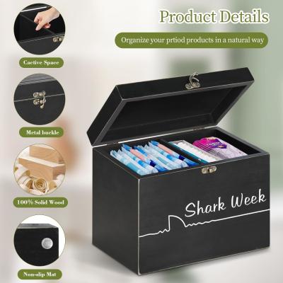 China Shark Week Tampon opslagdoos met dienblad Hout gesneden vrouwelijke product organisator Te koop