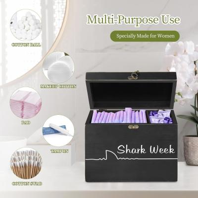 China Shark Week Tampon opslagdoos met dienblad Hout gesneden vrouwelijke product organisator Te koop