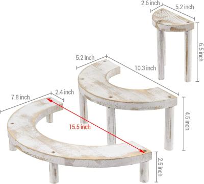 Cina Set in 3 pezzi in legno in incisione e in bianco per il supporto per cupcake semicircolare e il display riser in vendita