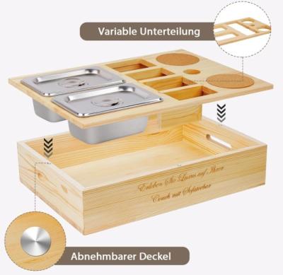 Cina Piatto di divano in legno personalizzato con portabevande coperchio rimovibile e vano di stoccaggio in vendita