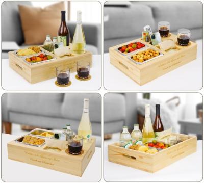 Cina Piatto di divano in legno personalizzato con portabevande coperchio rimovibile e vano di stoccaggio in vendita