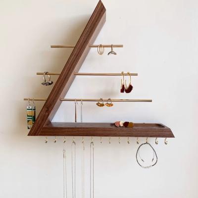 China Logo aangepast Acceptabel Onvoltooid Birken Hout Kleur Hangend Walnoot Juwelen Organisator Te koop