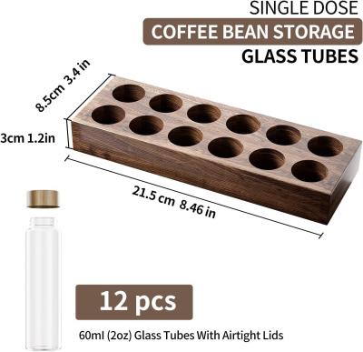 China Versatile Wooden Coffee Bean Storage Container with Single Dose Tube and Holder Stand for sale