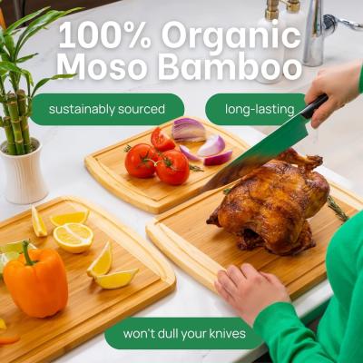 Cina Tavola da taglio di bambù organico Set di 3 con sostituzioni per tutta la vita e scanalatura del succo in vendita