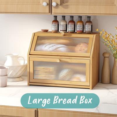 Cina Scatola di immagazzinamento del pane a porta ondulata acrilica doppio strato Disegno in legno di bambù per il bancone della cucina in vendita