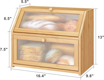 Cina Scatola di immagazzinamento del pane a porta ondulata acrilica doppio strato Disegno in legno di bambù per il bancone della cucina in vendita