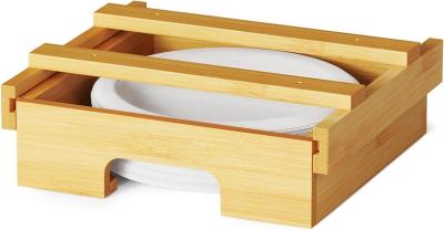 China Solid Wood Structure Bamboo Wooden Paper Plate Holder Dispenser with Glossy Lamination for sale