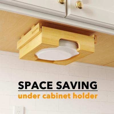 China Solid Wood Structure Bamboo Wooden Paper Plate Holder Dispenser with Glossy Lamination for sale