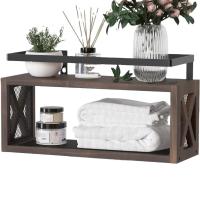 Quality Save Space with Farmhouse Style Rustic Brown Floating Wood Shelves and Guardrail for sale