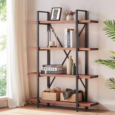 Cina Rettangolo 4 Livello naturale 4 Mensola Rustica Massello Legno Reale Mensola Metallica Libreria Arredamento Salotto in vendita