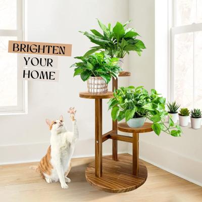 China Customized Logo Wooden Plant Stand for Indoor Pine Wood Garden Plant and Tiered Stand for sale