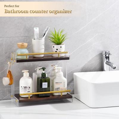Cina Organizzatore di bancone di bagno in legno per prodotti cosmetici e cura della pelle in vendita