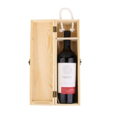 China Single Bottle Unfinished Pine Wooden Wine Packaging Case Customized Printing Handling for sale