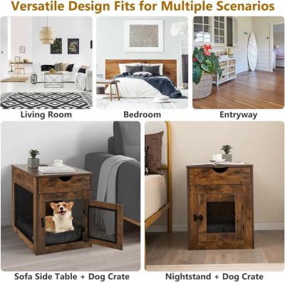 China Wooden Dog Kennel End Table with Removable Cushion and Storage Drawer Gray Wood Color for sale