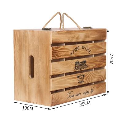 China Customized Logo Acceptable Custom Handmade 6 Bottles Wooden Wine Gift Boxes Hinged Box for sale