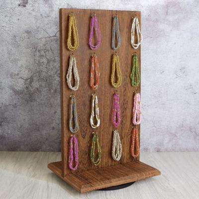 China Space Saving Function 9 W X 7.5 D X 16.5 H Wooden Jewelry Display Stand with 32 Hooks for sale