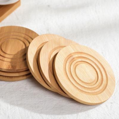 China Stocked Six-Piece Ceramic Cup Set with 200 ml Capacity and Mug Coaster on Bamboo Stand for sale