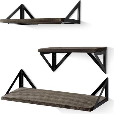 Cina Ripiani da parete in legno in metallo nero di design moderno Ripiano galleggiante in legno per bagno in vendita