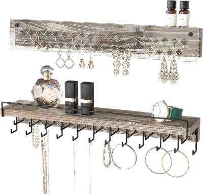 China Custom rustieke boerderij Hout oorbel display en heldere acryl halsketting muur berg houder Te koop