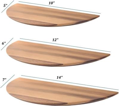 China Custom Size Color Semi Circle Shaped Set Of 3 14inch Acacia Wood Floating Shelves for sale