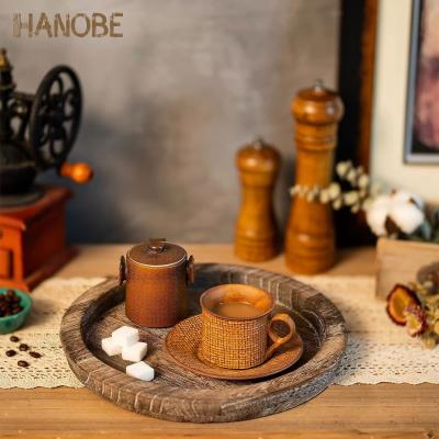 Cina Tavolo di servizio in legno su misura Decorazione di portacandele rustica rotonda per attrezzi e design per torte in vendita