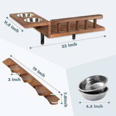 China Say Goodbye to Messy Floors Wall Mounted Cat Feeding Shelf with Ladder and 2 Bowls for sale