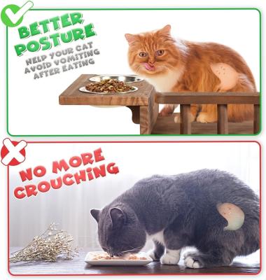 China Say Goodbye to Messy Floors Wall Mounted Cat Feeding Shelf with Ladder and 2 Bowls for sale