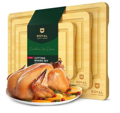 Cina Set di tavola da taglio extra grande in bambù naturale con scanalature per olio Set di 3 tavole da servizio in vendita
