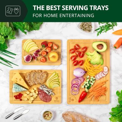 Cina Set di tavola da taglio extra grande in bambù naturale con scanalature per olio Set di 3 tavole da servizio in vendita