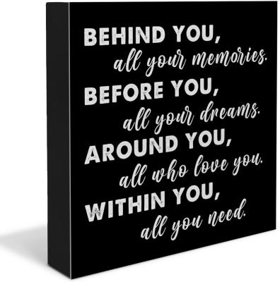 China American Style Wooden Box Sign Decor Graduation Quote Positive Behind You All Your Memories for sale