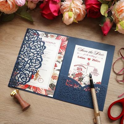 Cina Europe Laser Cut Hollow Rose Pocket Inviti al matrimonio con buste e biglietti di ricezione in vendita