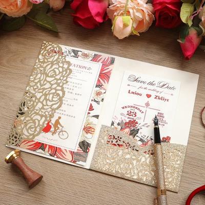 Cina Europe Laser Cut Hollow Rose Pocket Inviti al matrimonio con buste e biglietti di ricezione in vendita