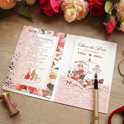 Cina Europe Laser Cut Hollow Rose Pocket Inviti al matrimonio con buste e biglietti di ricezione in vendita