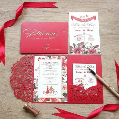 Cina Europe Laser Cut Hollow Rose Pocket Inviti al matrimonio con buste e biglietti di ricezione in vendita