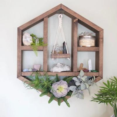 China Floating Geometric Shelf Handcrafted Honeycomb Design for Space-Saving Wooden Hexagon for sale