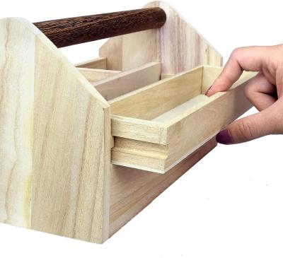 China Op maat gemaakte bestelling geaccepteerd Houten laden organisator Craft gereedschap opslagdoos met dennenhout / bamboe Te koop