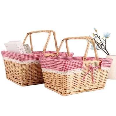 China Rural Wind Hand-Woven Cube Wicker Garden Picnic Storage Baskets with Handle 30x20x15cm Stocked for sale
