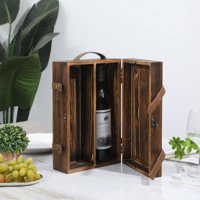 Cina Scatola di vino a doppia bottiglia 34x20x10 cm personalizzata con coperchio chiuso e maniglia in pelle in vendita